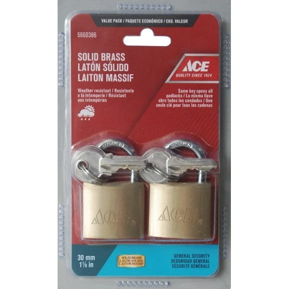 ACE BRASS PADLOCK 30MM (1-1/8") 2PK GEN SEC – AHPI